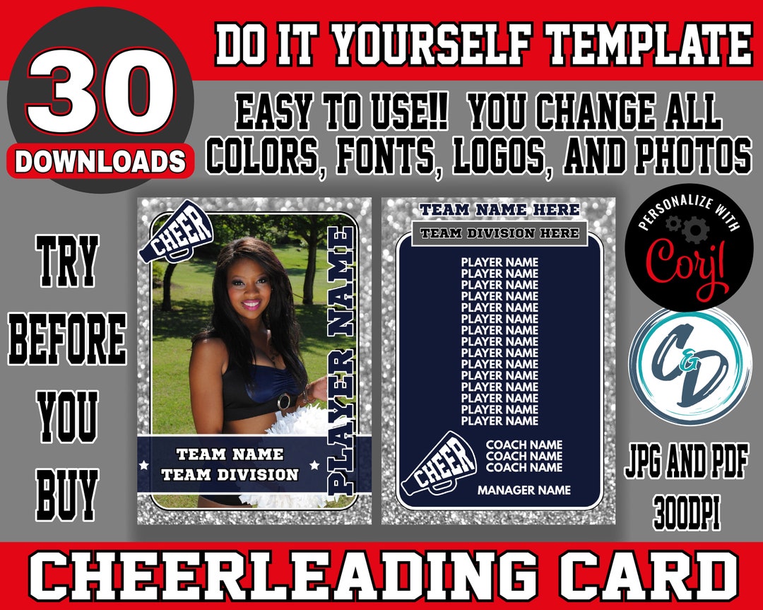 Customizable Cheerleading Card Template - Editable Sports Card Design ...