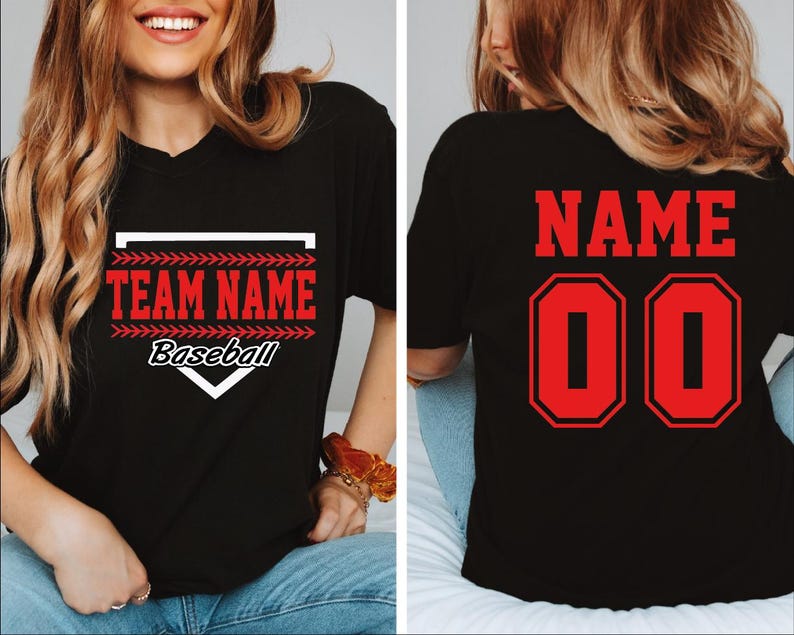 Baseball Team Name Shirt, 2-sided Baseball Shirt With Custom Number and ...
