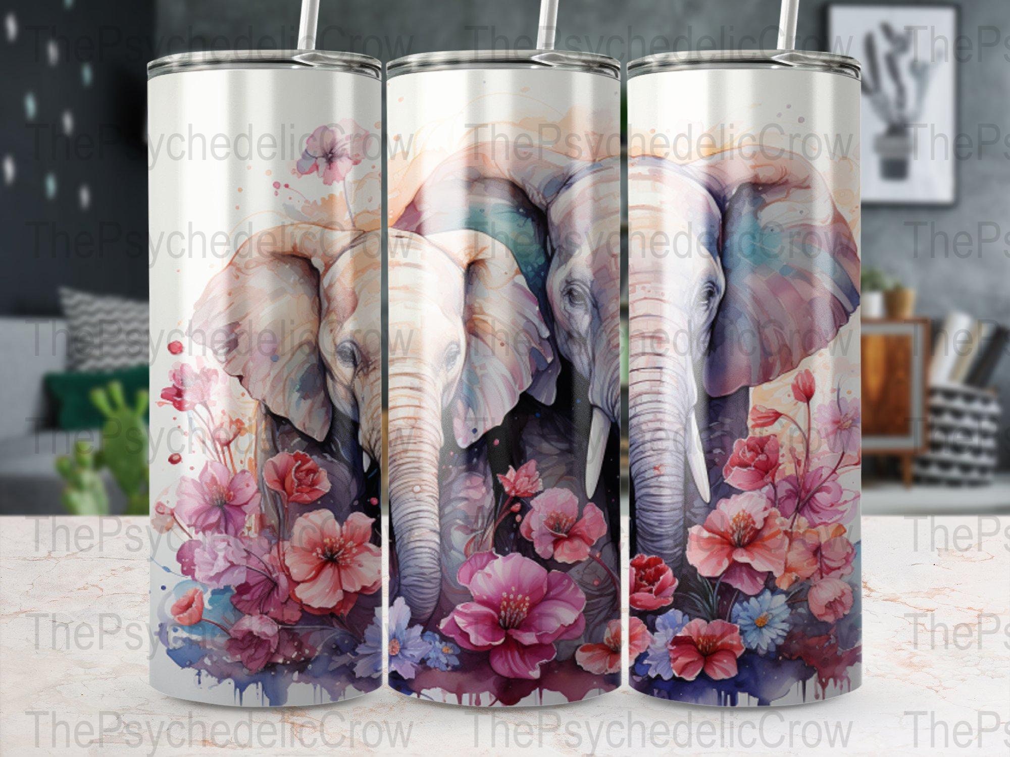 Watercolor Floral Elephants Sublimation Tumbler Wrap 20oz Skinny ...