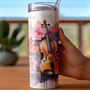 Paint Drip Floral Violin Sublimation Tumbler Wrap 20oz Straight/skinny ...