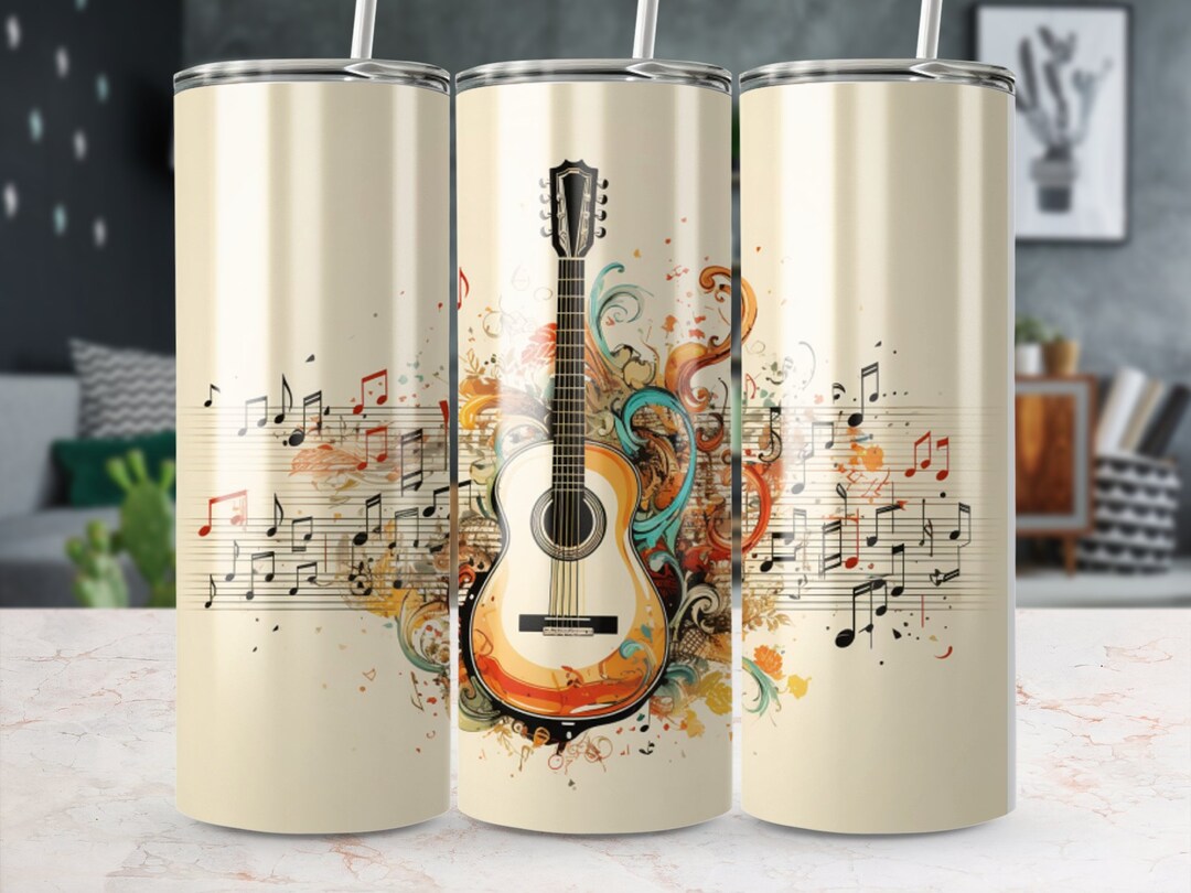Acoustic Guitar With Musical Notes Sublimation Tumbler 20oz Straight ...