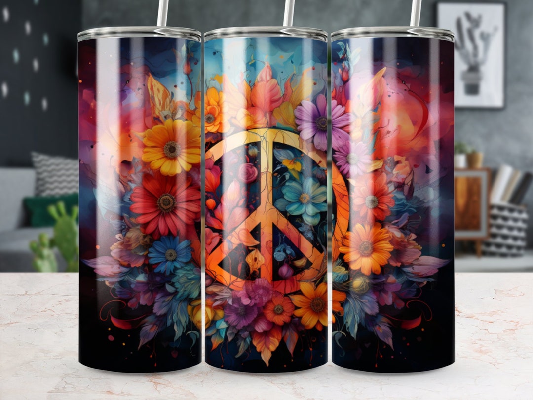 Peace Sign Hippie Alcohol Ink Sublimation Tumbler 20oz Straight/skinny ...