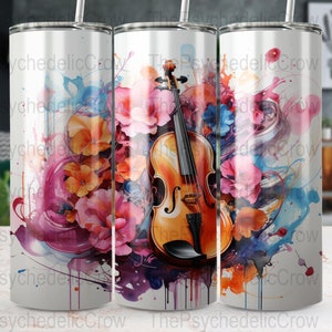 Paint Drip Floral Violin Sublimation Tumbler Wrap 20oz Straight/skinny ...