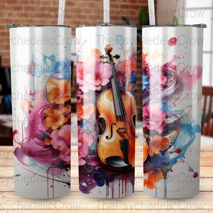 Paint Drip Floral Violin Sublimation Tumbler Wrap 20oz Straight/skinny ...