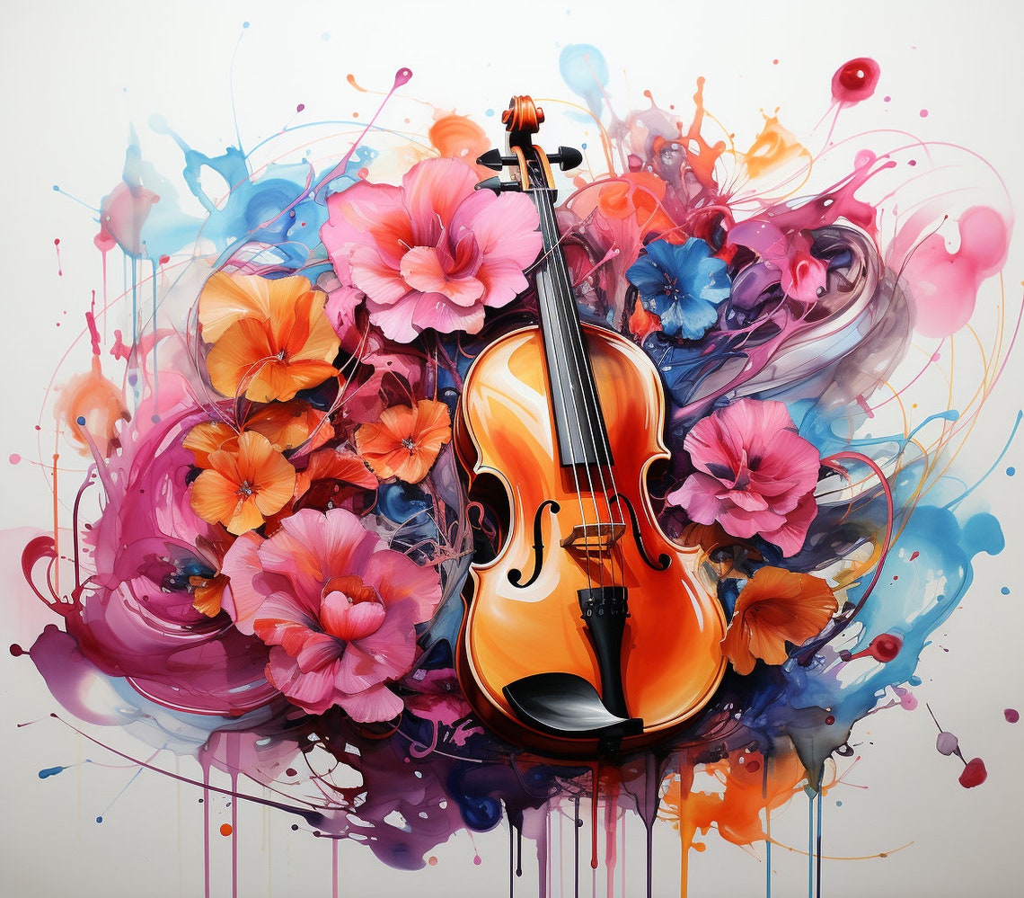 Paint Drip Floral Violin Sublimation Tumbler 20oz Straight/skinny Can ...