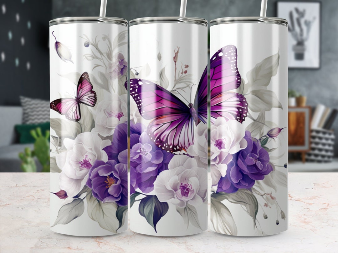 Purple Butterflies Sublimation Tumbler 20oz Straight Skinny Can Be ...