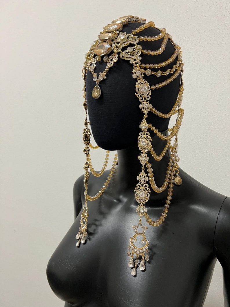 Gold Bridal Headpiece_crystal Headpiece_gold Crystal Veil_bridal ...