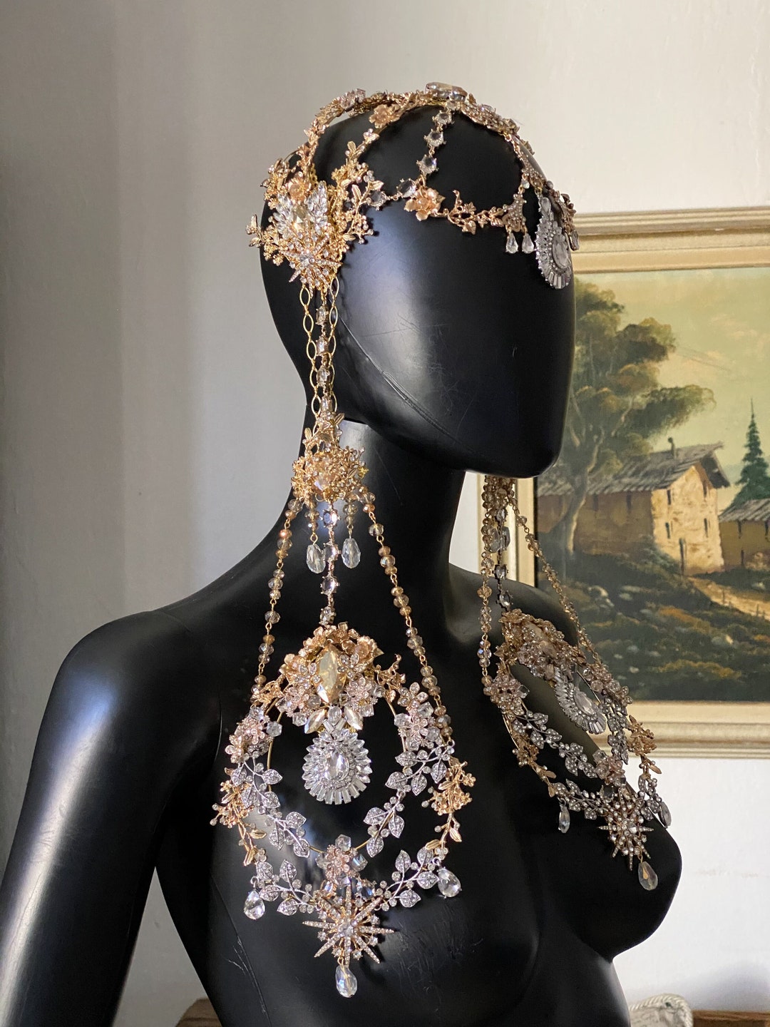 Glamorous Gold Crystal Headpiece _ Bridal Bollywood Tikka _ Bridal ...