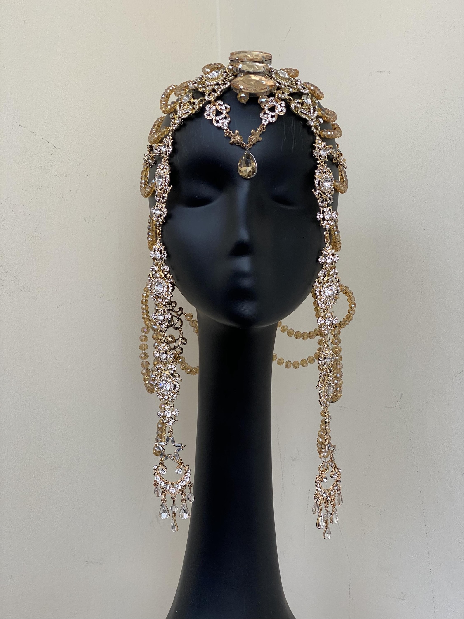 Gold Bridal Headpiece_crystal Headpiece_gold Crystal Veil_bridal ...
