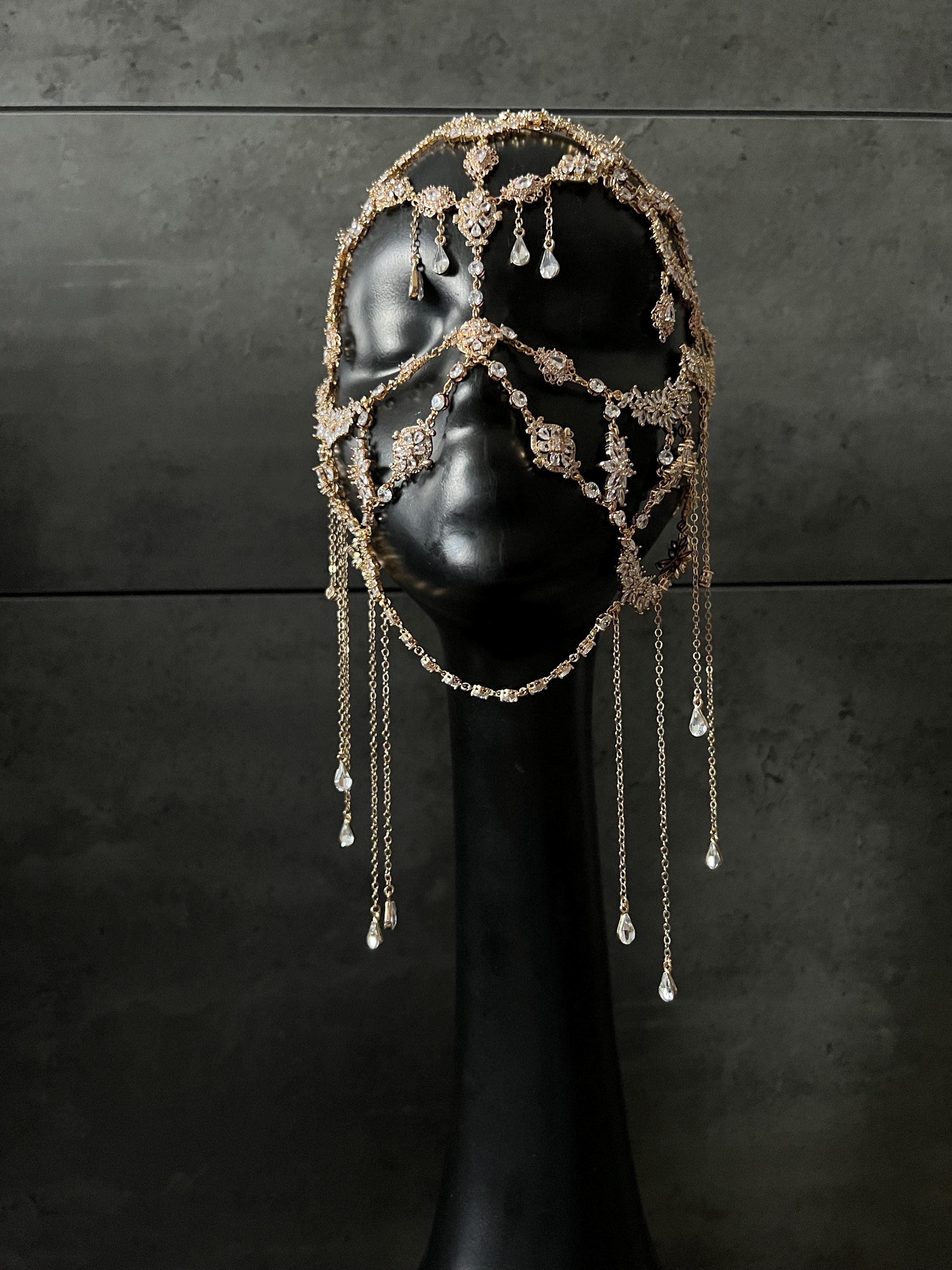 Gold Crystal Mask_burning Man Mask_gold Face Veil_rhinestone Mask_gold ...