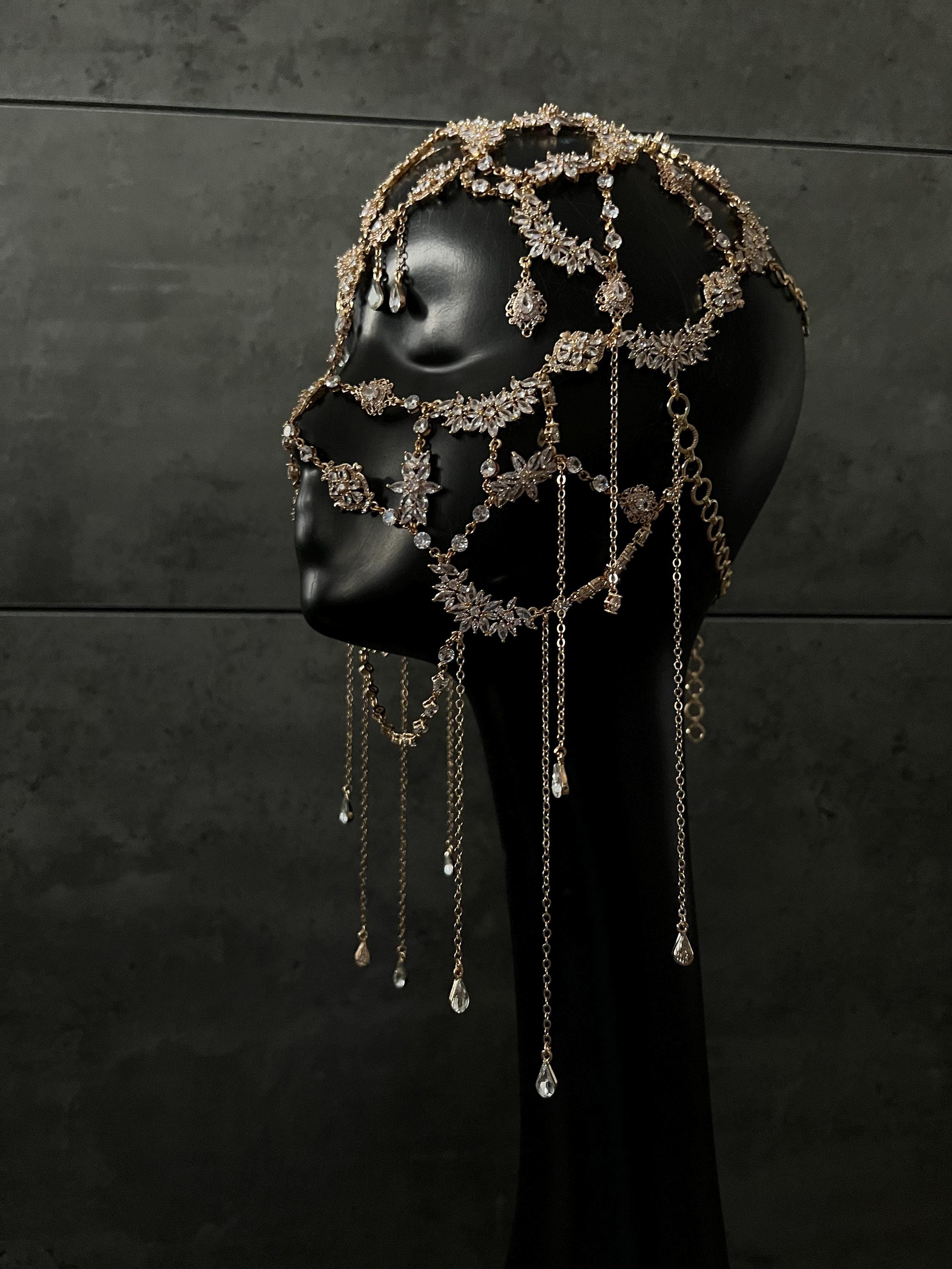 Gold Crystal Mask_burning Man Mask_gold Face Veil_rhinestone Mask_gold ...