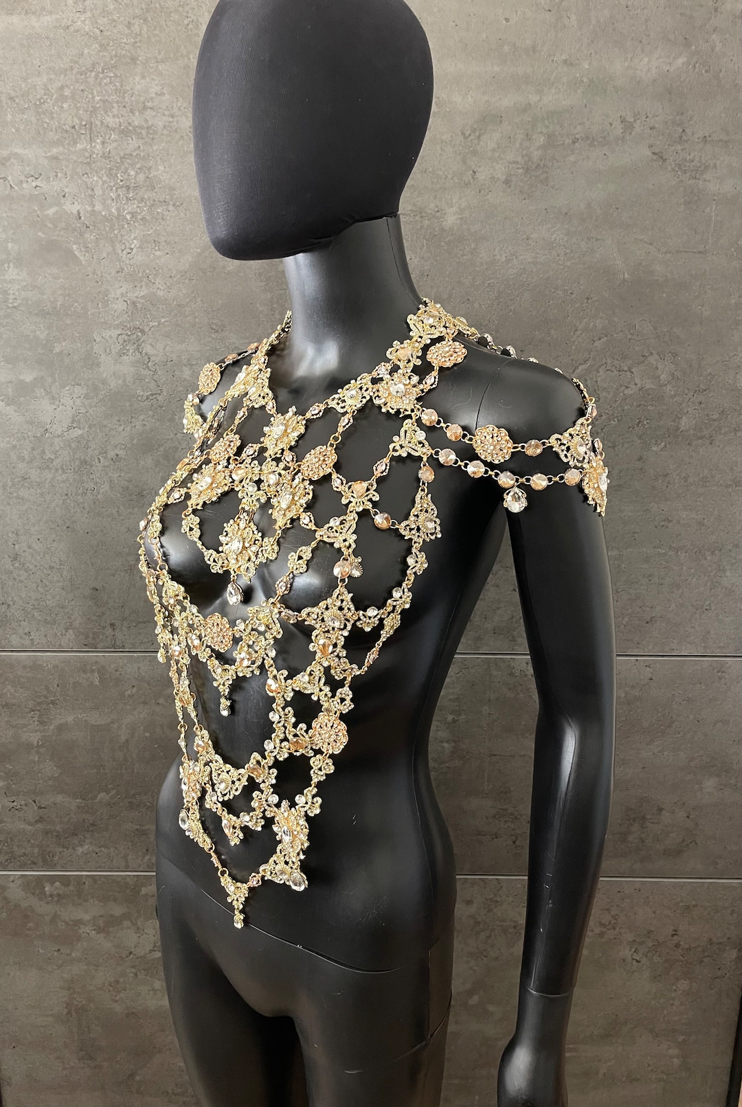 Gold Body Necklace_ Rhinestone Necklace_ Stunning Bridal Jewelry ...