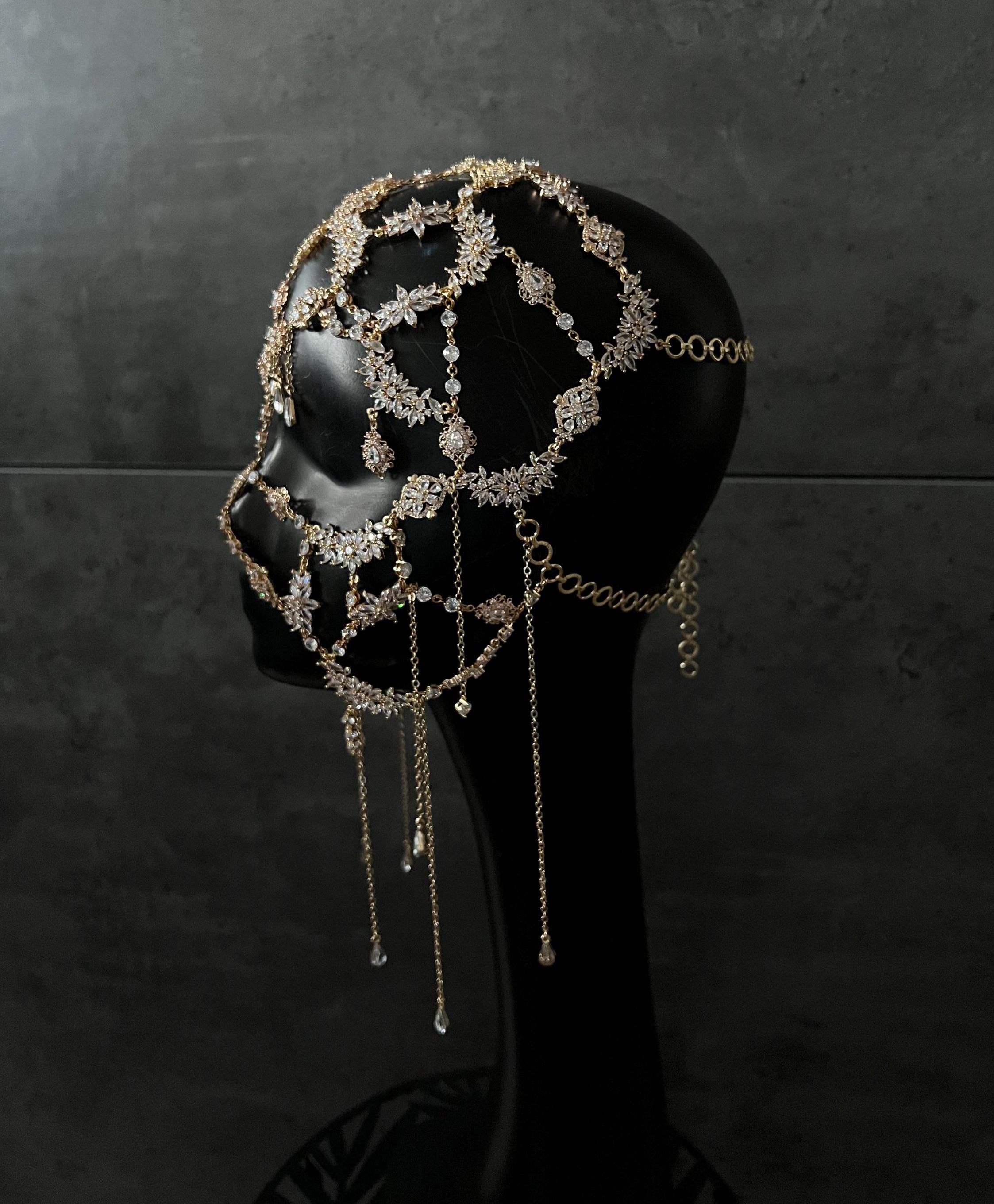 Gold Crystal Mask_burning Man Mask_gold Face Veil_rhinestone Mask_gold ...