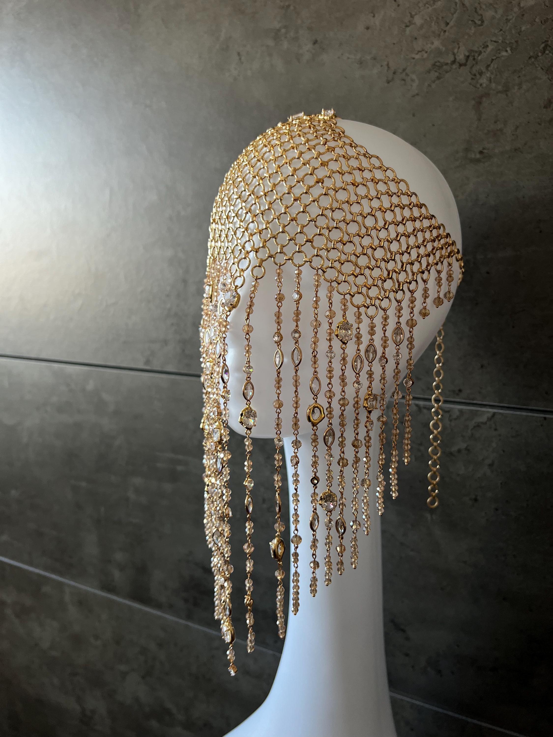 Rhinestone Face Chain _ Gold Mask Bridal _ Veil Headpiece _festival ...