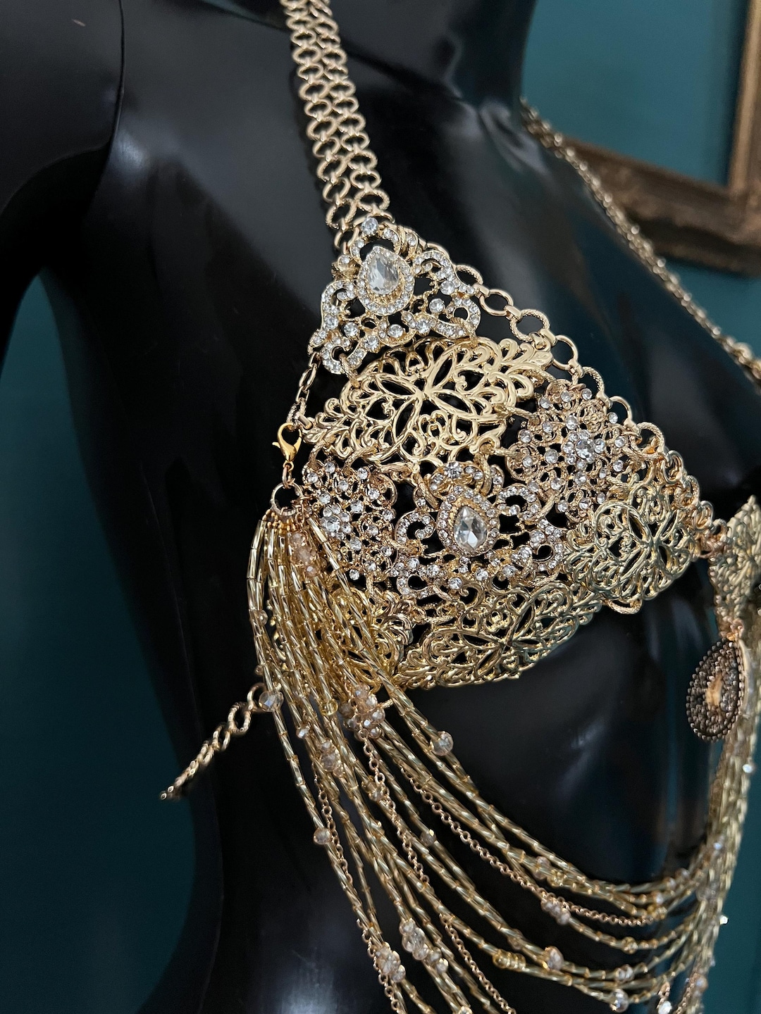 Glamorous Crystal Body Jewelry_statement Gold Body Chain_rhinestone ...
