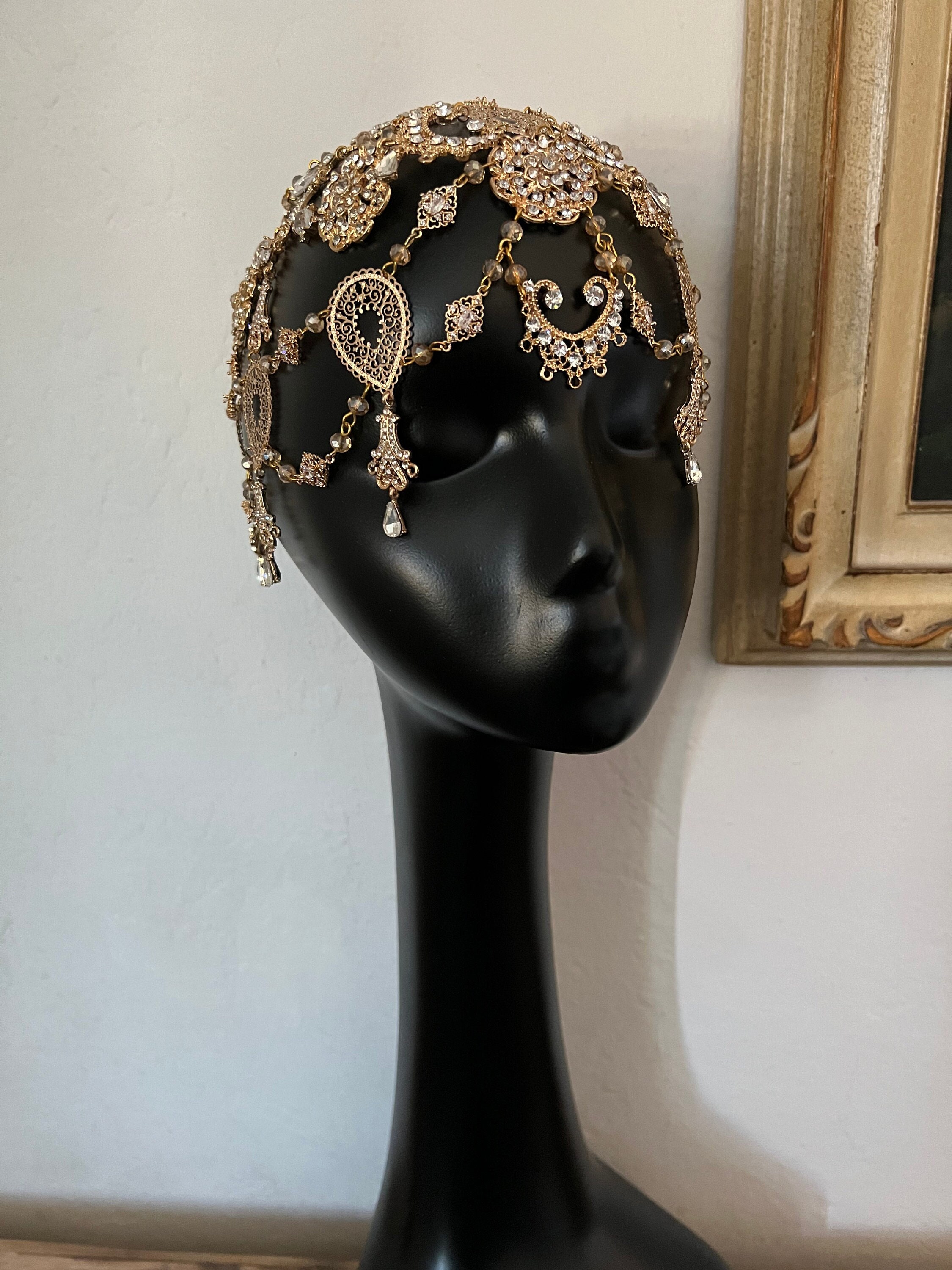 Gold Wedding Headpiece_bridal Statement Hair Chain_crystal Headpiece ...