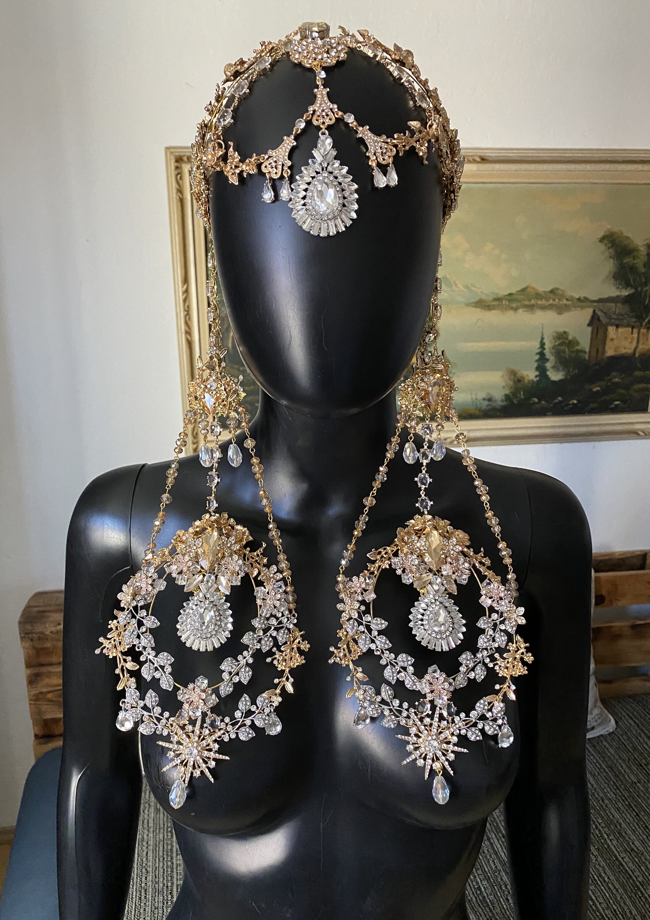 Glamorous Gold Crystal Headpiece _ Bridal Bollywood Tikka _ Bridal ...