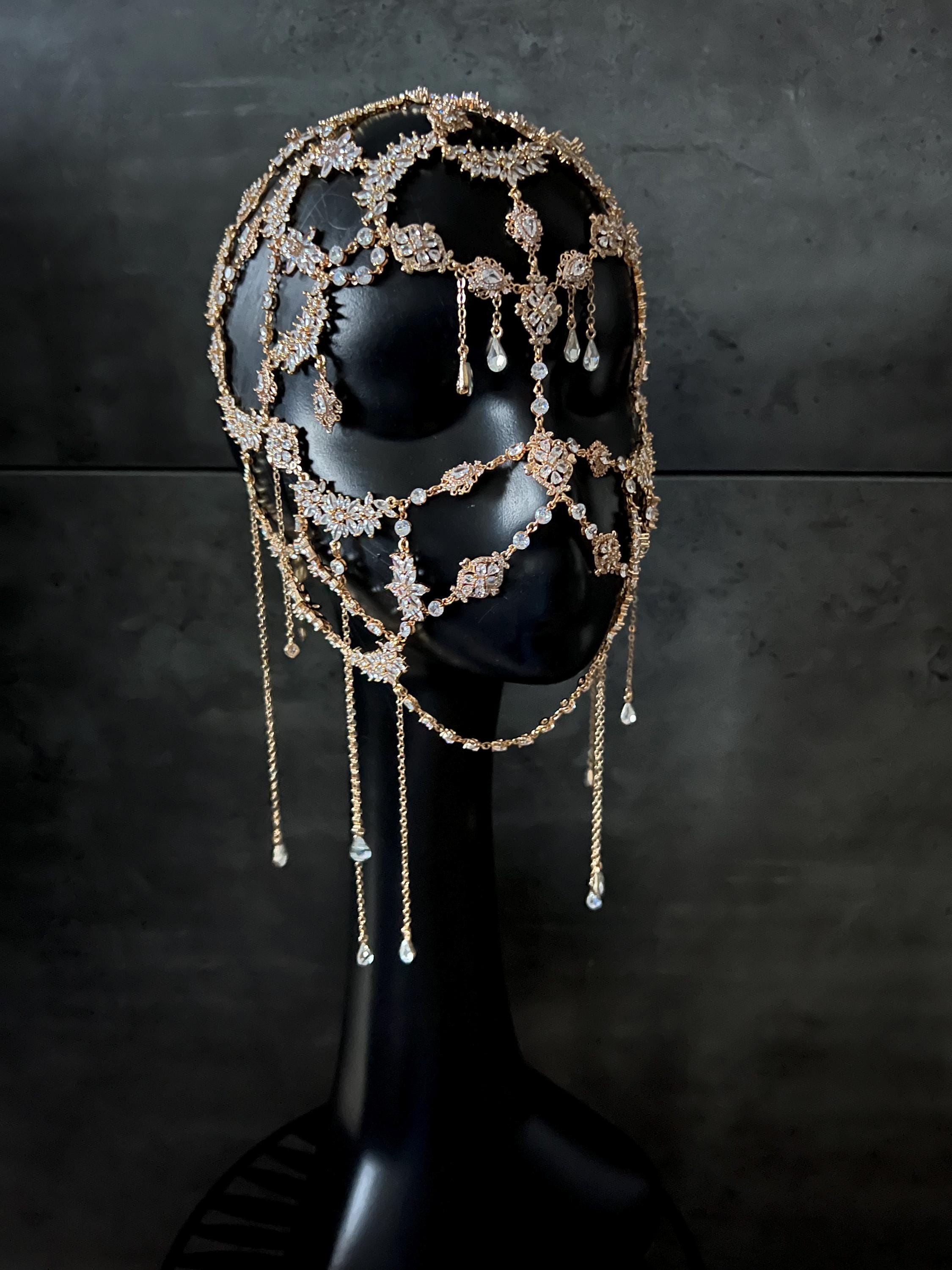 Gold Crystal Mask_burning Man Mask_gold Face Veil_rhinestone Mask_gold ...