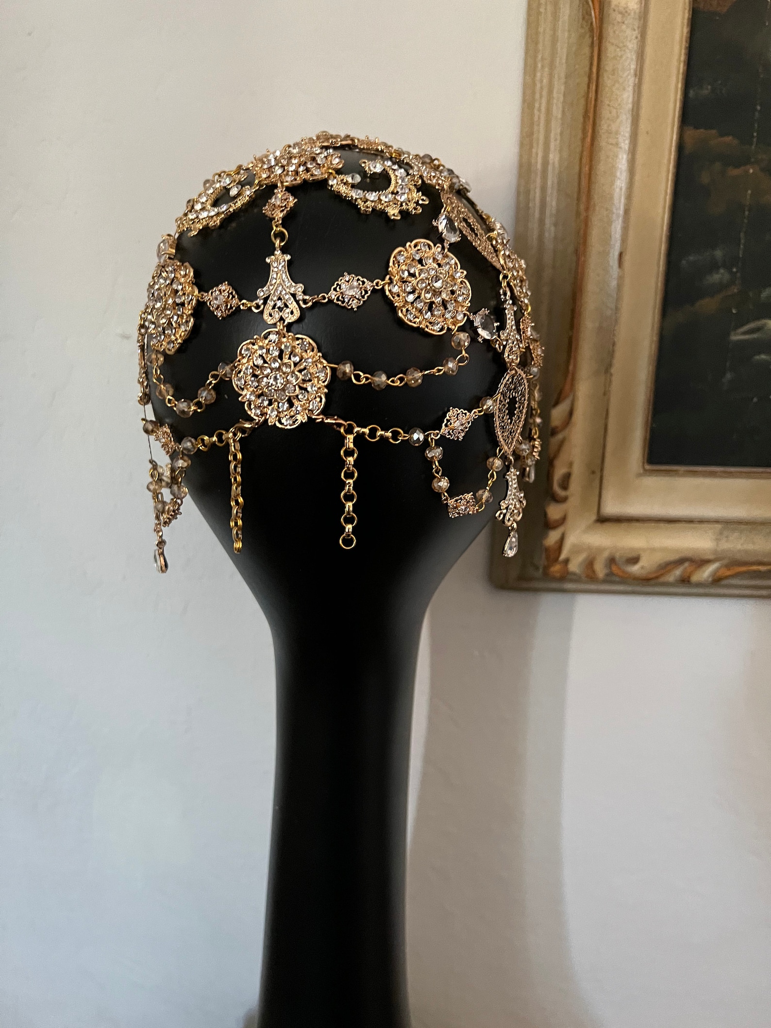 Gold Wedding Headpiece_bridal Statement Hair Chain_crystal Headpiece ...