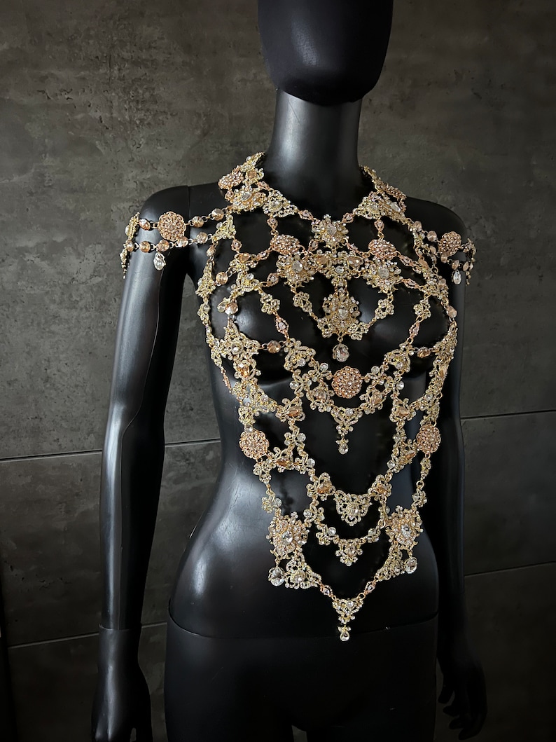 Gold Body Necklace_ Rhinestone Necklace_ Stunning Bridal Jewelry ...
