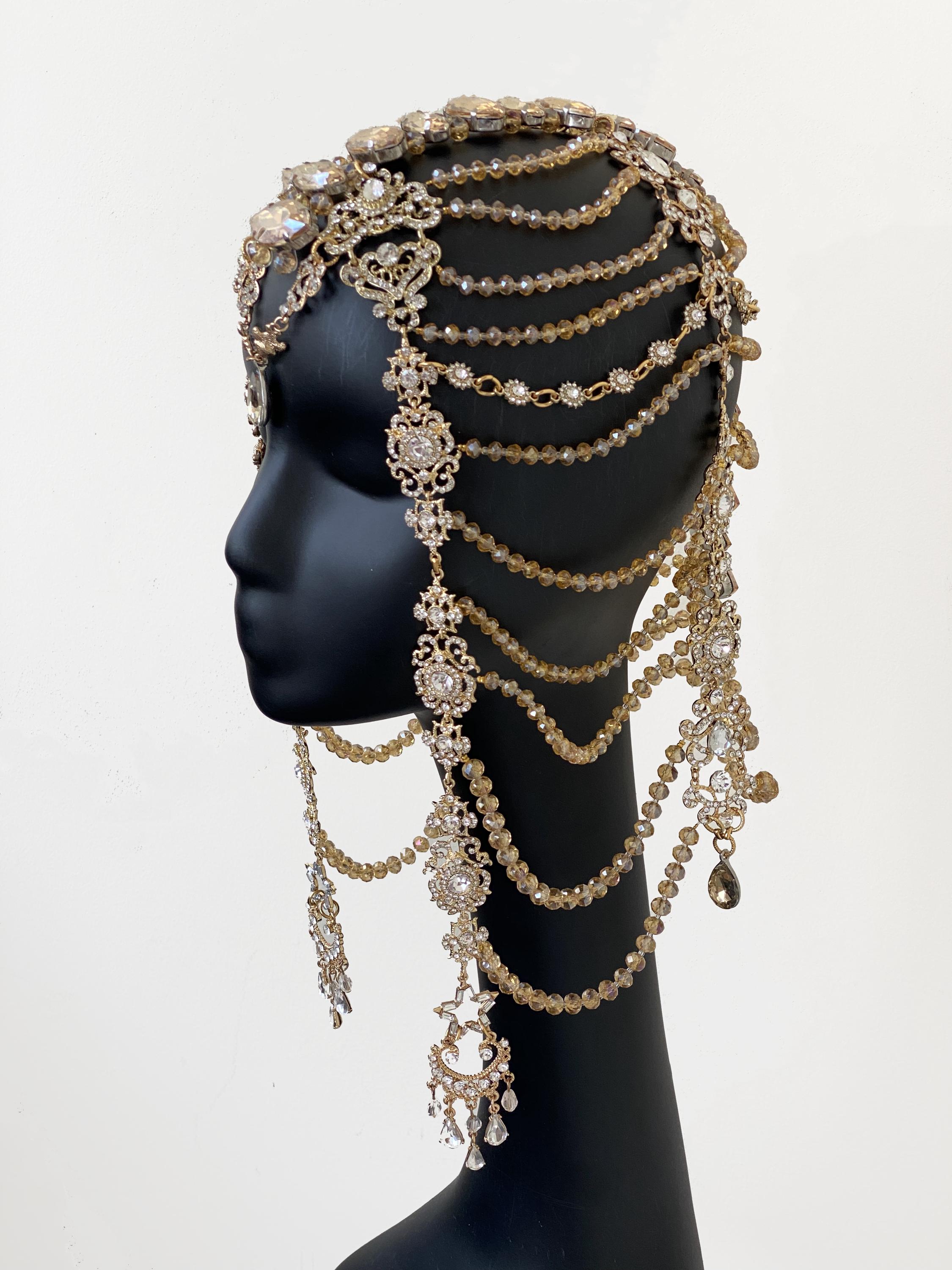 Gold Bridal Headpiece_crystal Headpiece_gold Crystal Veil_bridal ...