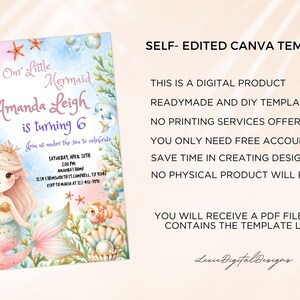 Editable Canva Mermaid Birthday Invitation, Pink Mermaid Invite, Under ...