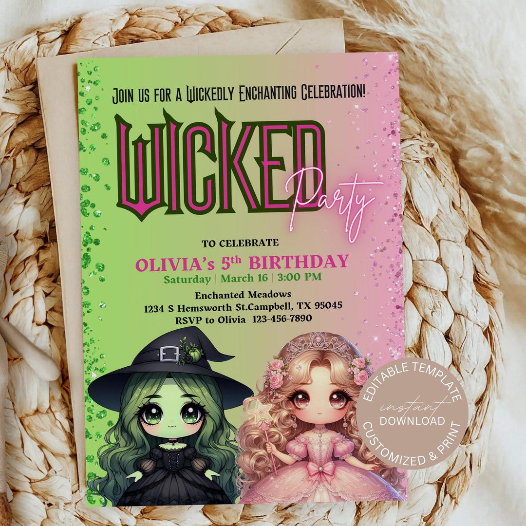 Wicked Birthday, Wicked Party Invitation, Wicked Theme Birthday Party ...