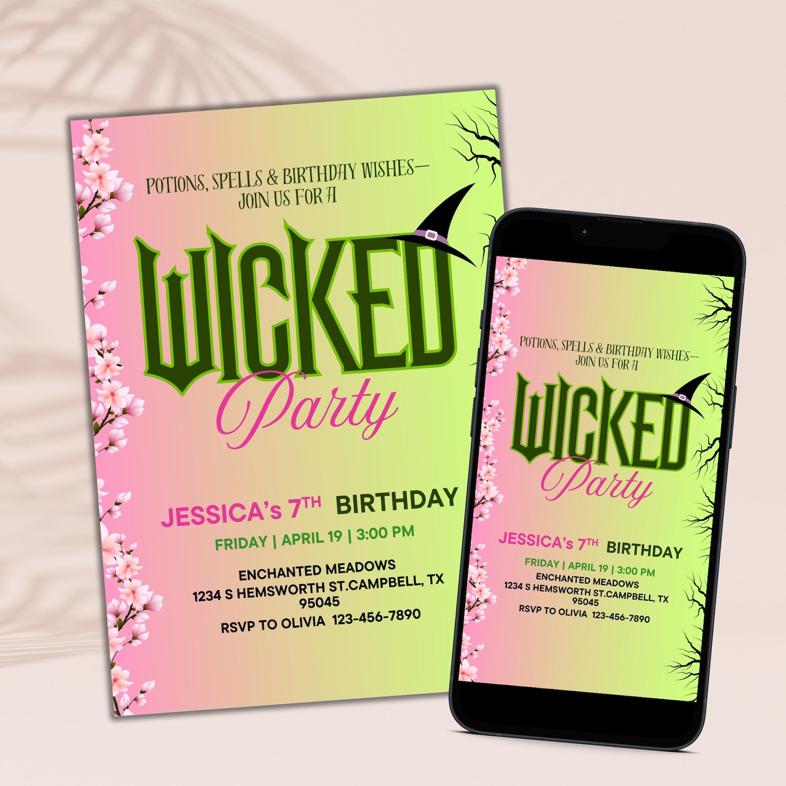 Wicked Birthday Invitation Green Pink, Wicked Birthday, Wicked Party ...