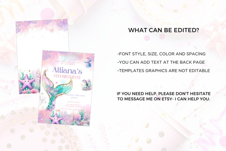 Editable Canva Mermaid Birthday Invitation, Pink Mermaid Invite, Under ...