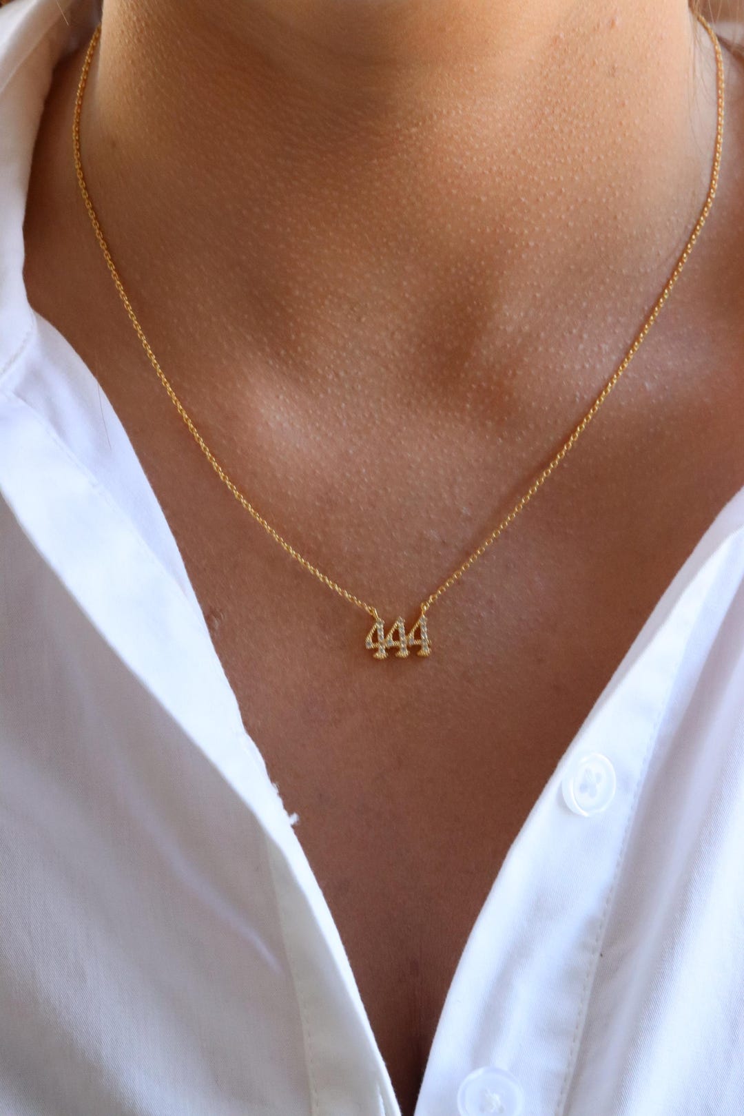 Dainty Pave Angel Number 444 Pendant Necklace Meaningful Jewelry ...