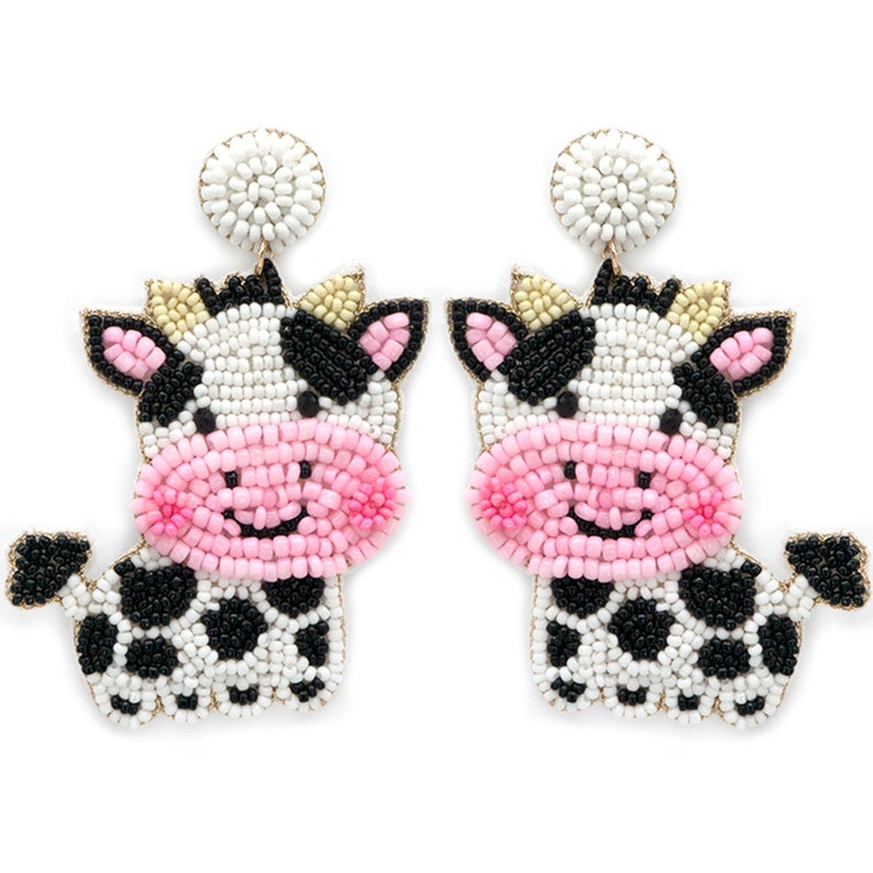 Whimsical Cow Delight: Seed Bead Cow Post Earrings Handcrafted Farm Animal Jewelry Earrings for ...