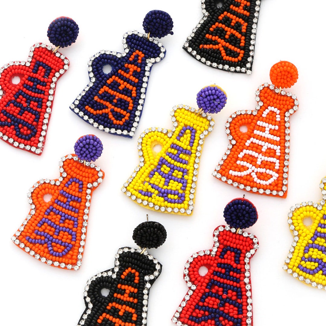 Handcrafted Collegiate Seed Bead Cheer Dangle Earrings School Spirit ...
