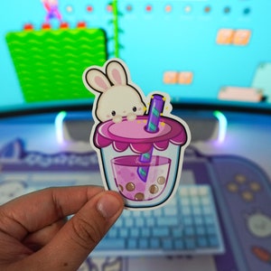 Pink Strawberry Boba Bunny Sticker - Etsy
