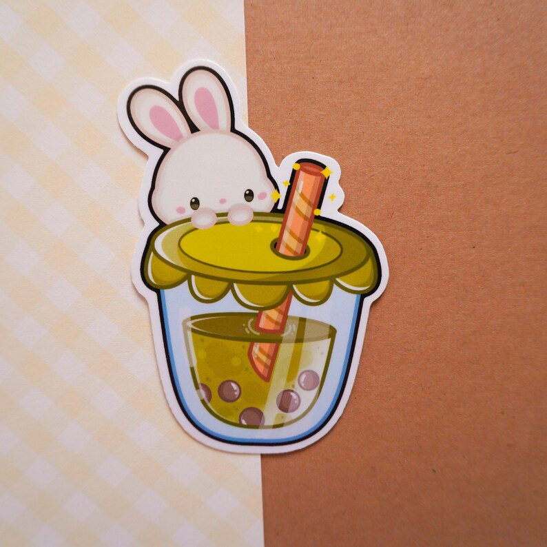 Green Tea Boba Bunny Sticker - Etsy