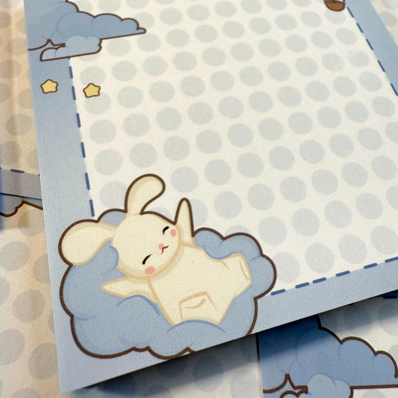 Cute Bunny Clouds Notepad - Pastel Bunny & Cloud Memo Pad for Notes ...
