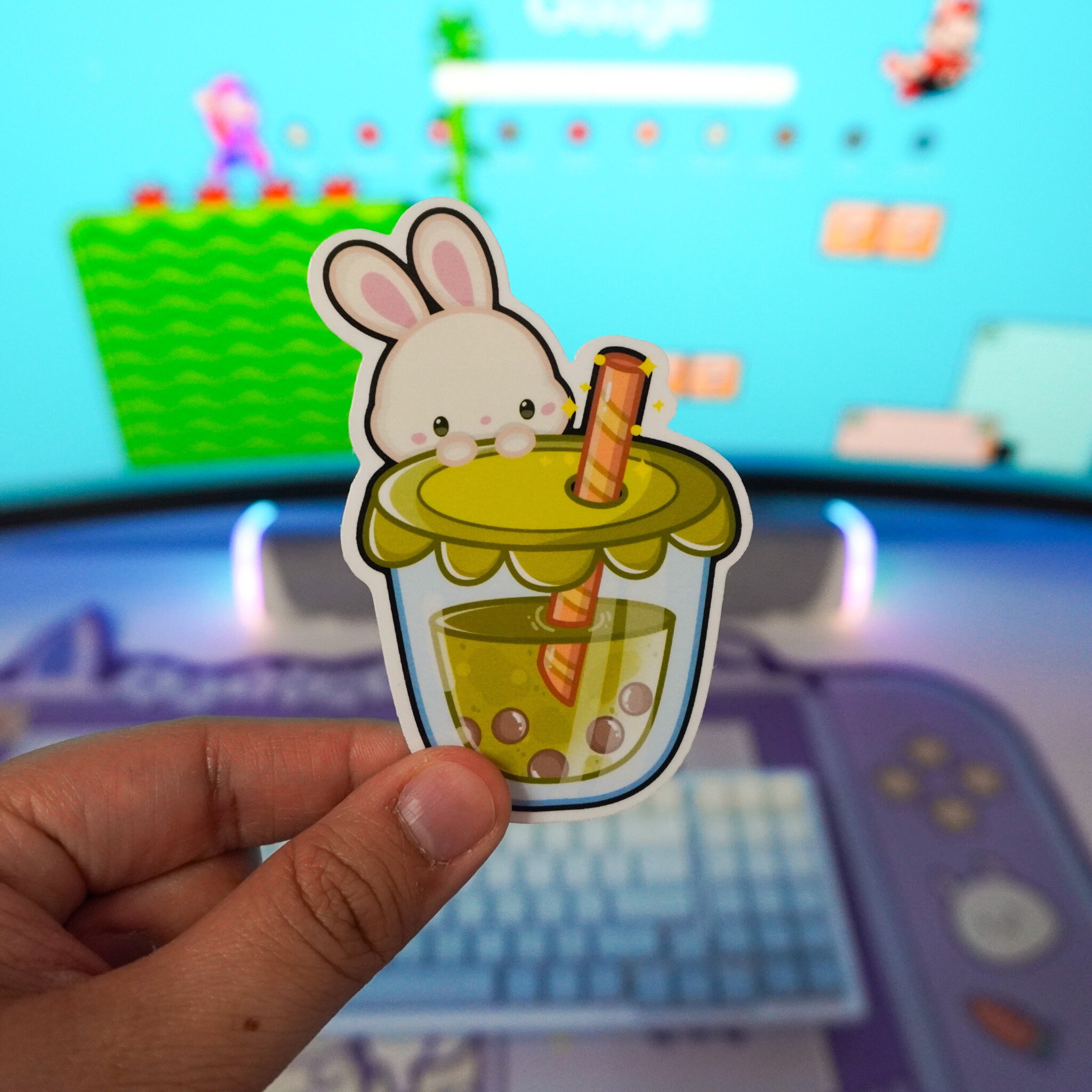 Green Tea Boba Bunny Sticker - Etsy