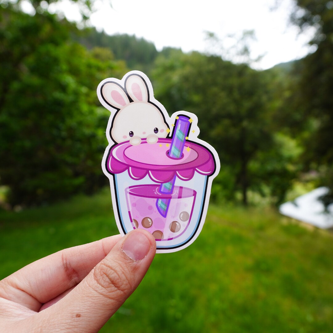 Pink Strawberry Boba Bunny Sticker - Etsy
