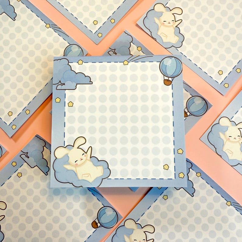 Cute Bunny Clouds Notepad - Pastel Bunny & Cloud Memo Pad for Notes ...