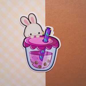 Pink Strawberry Boba Bunny Sticker - Etsy