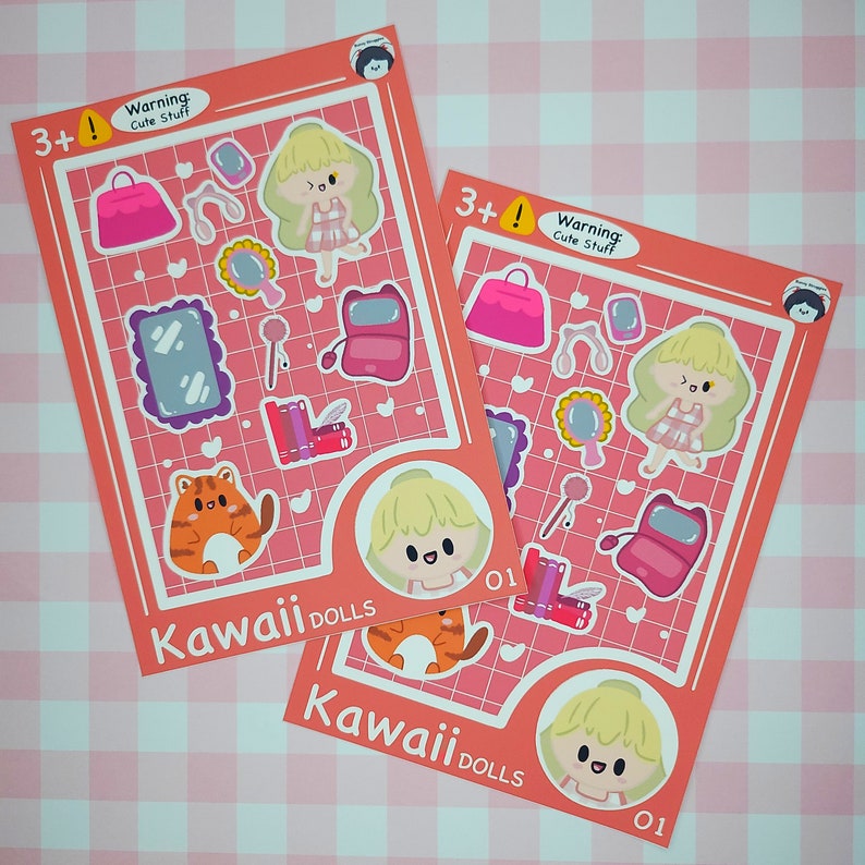 Cute Doll Kawaii Stickers Pink Aesthetic Decal, Colourful Paper Doll ...