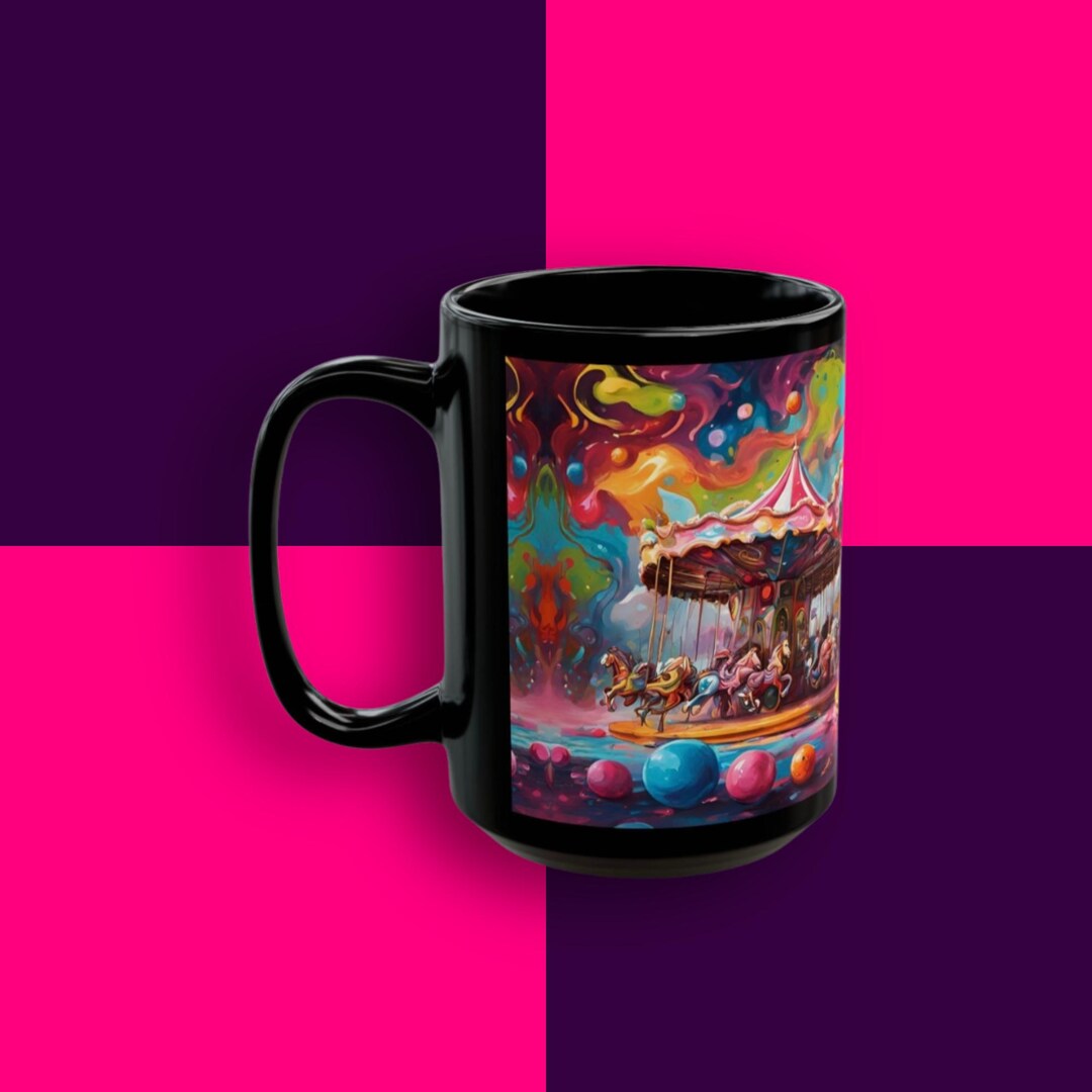 Black Ceramic Circus Mug Unique Coffee Cup Circus Lover Gift Tea Mug ...