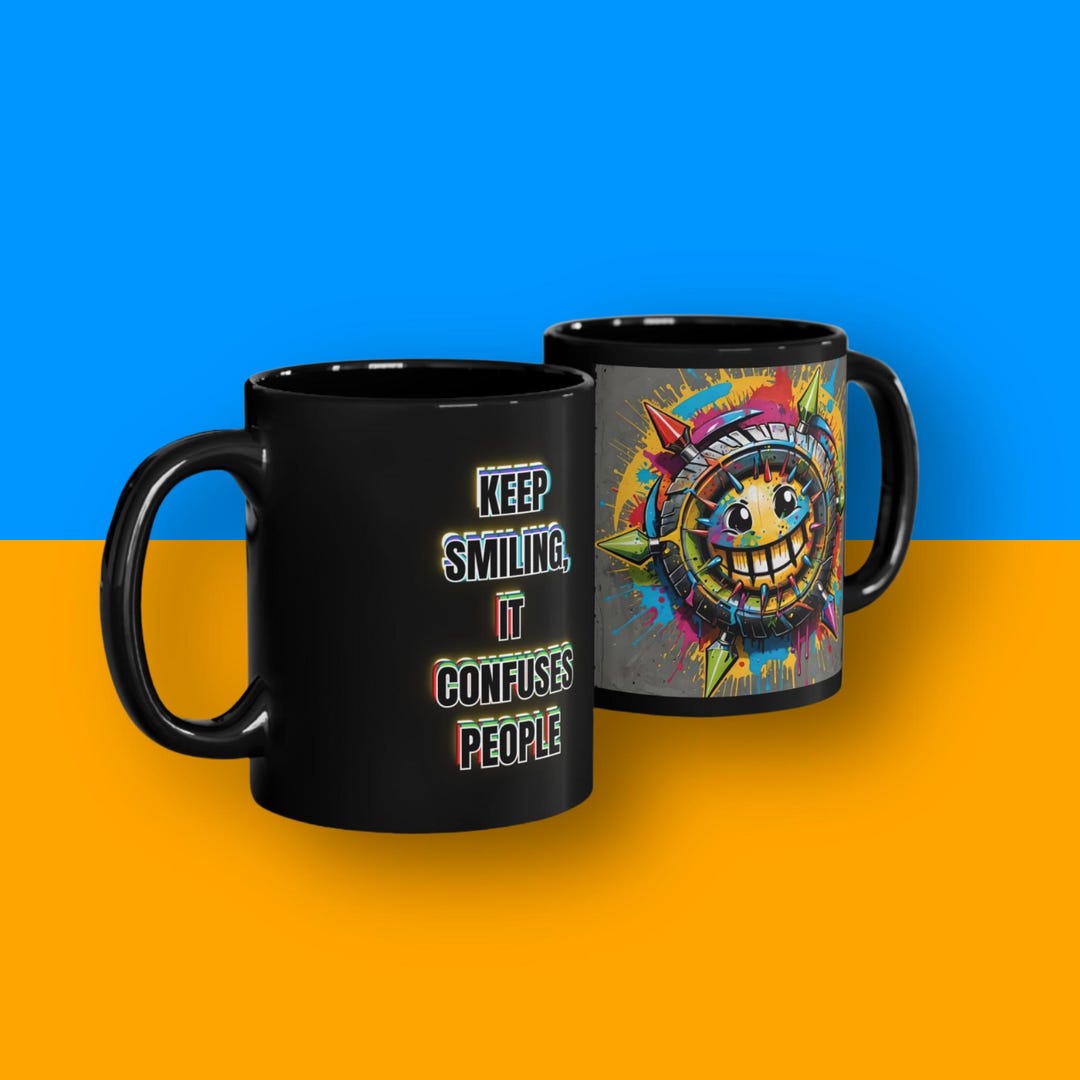 Keep Smiling Mug | Colorful Spiky Gear Art | Unique Coffee Cup | Funny ...