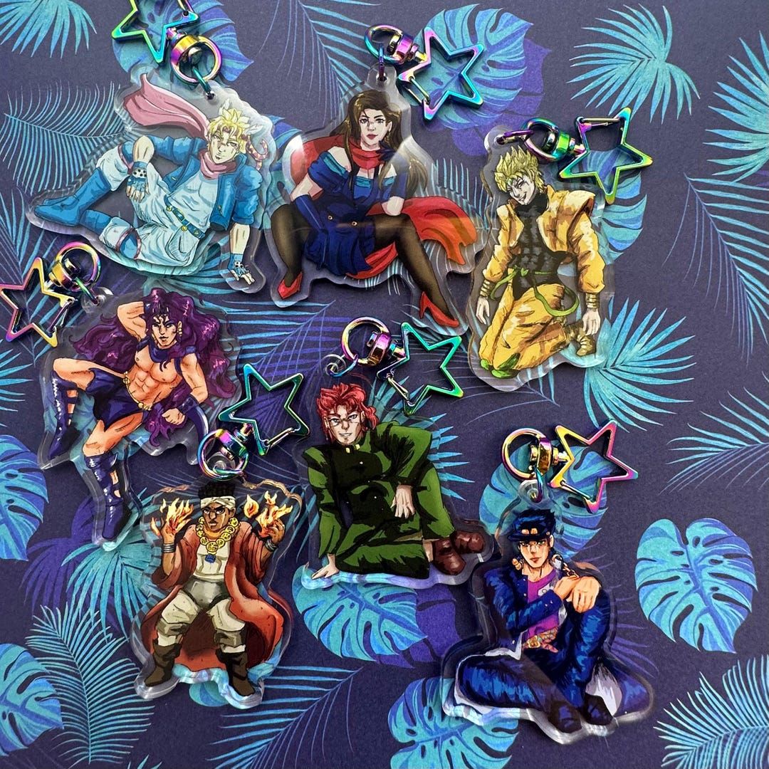 Jojos Curious Crusade Part 1-3 Keychains, 2.5" Acrylic Charms, FAN MADE ...