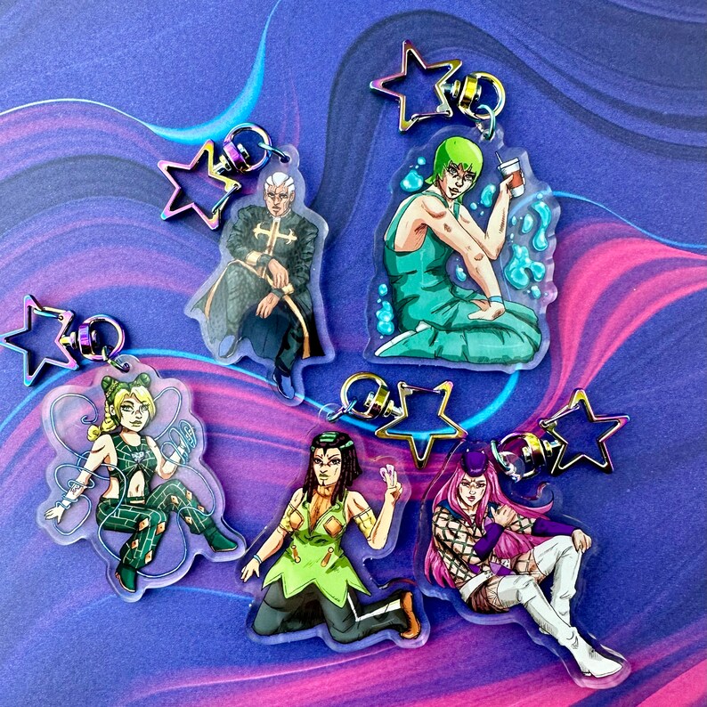 JJBA Part 6 Keychains, 2.5 Acrylic Charms. Ermes Costello, Jolyne Kujoh ...