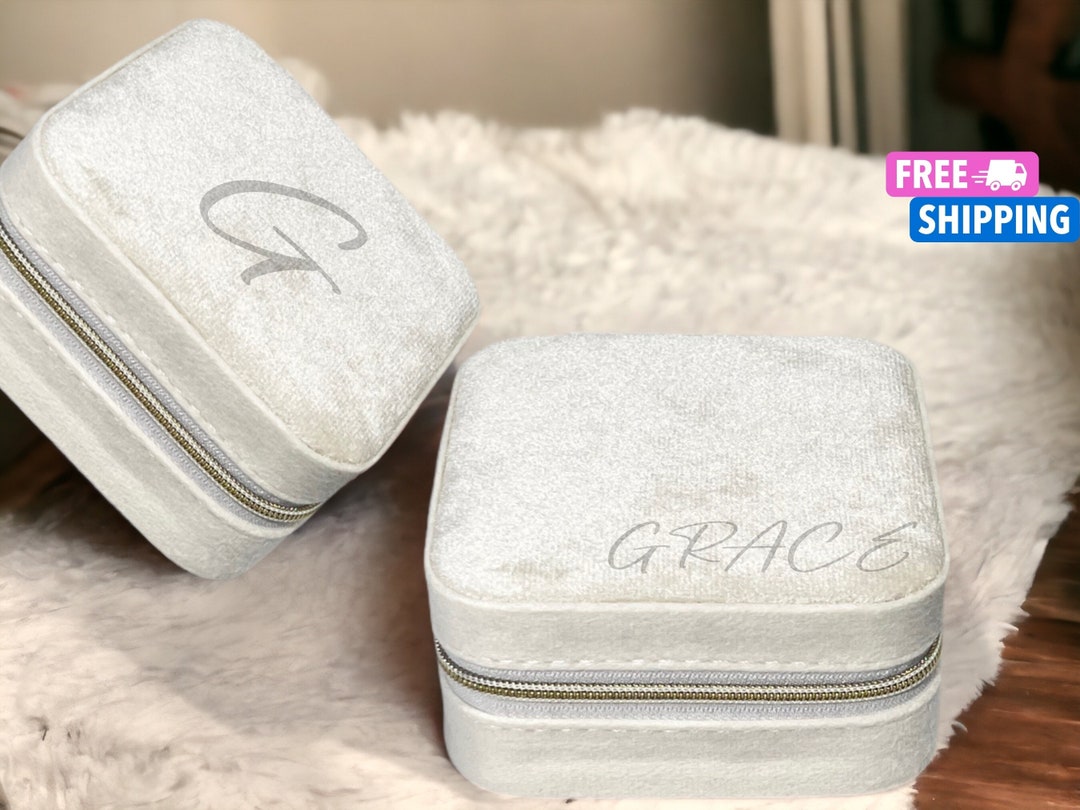 Personalized Velvet Travel Jewelry Box: Engraved Initial Jewelry Case ...