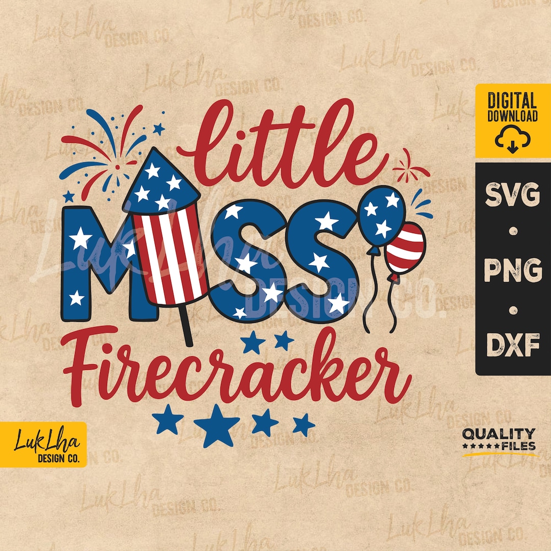 Little Miss Firecracker SVG, Retro Patriotic Girls Kids PNG, Funny 4th ...