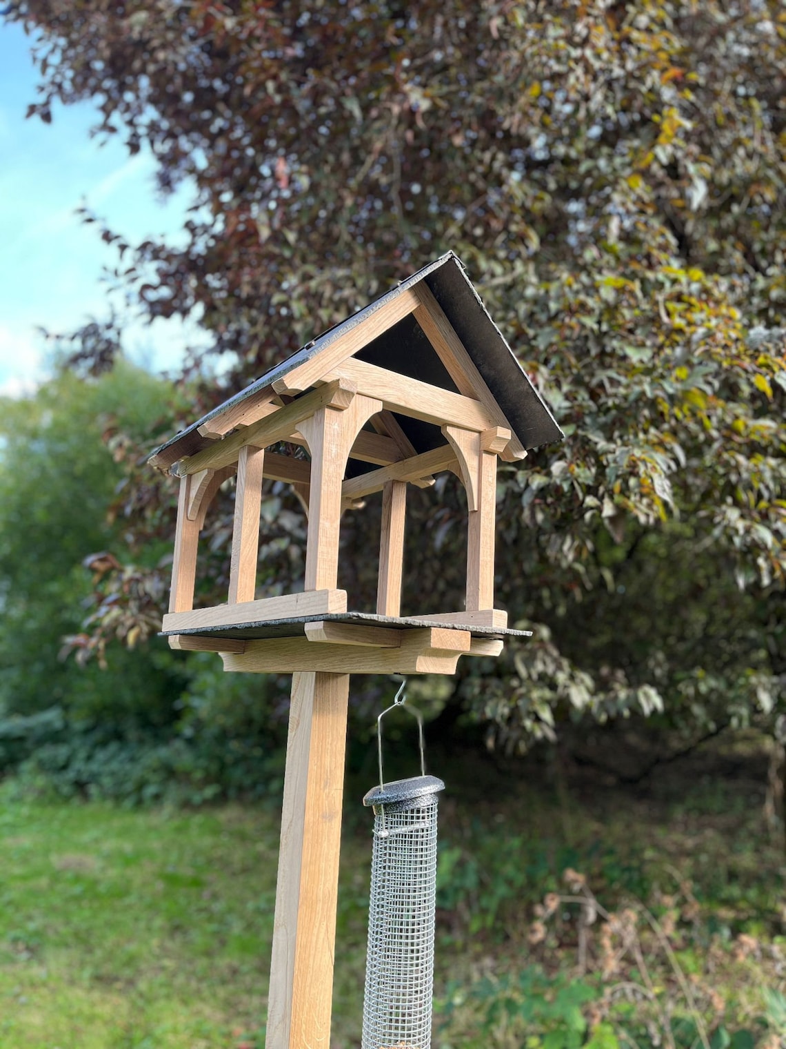 Unique Handmade Oak and Slate Bird Tables, Traditionally Mortise and ...