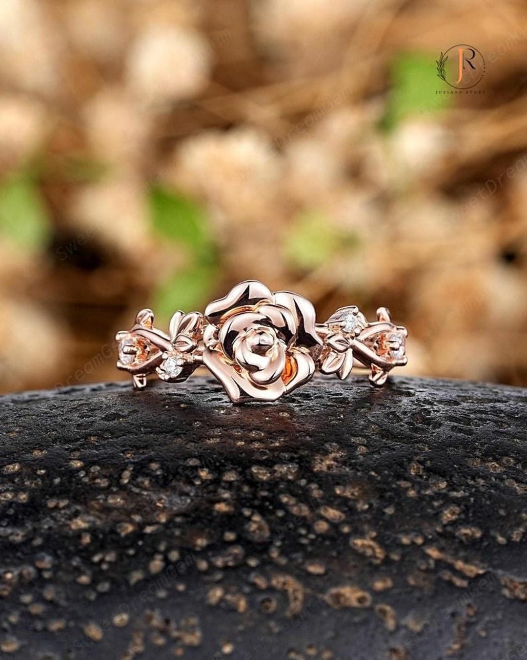 Nature-inspired Leaf and Floral Design Wedding Ring Promise Rings at ...