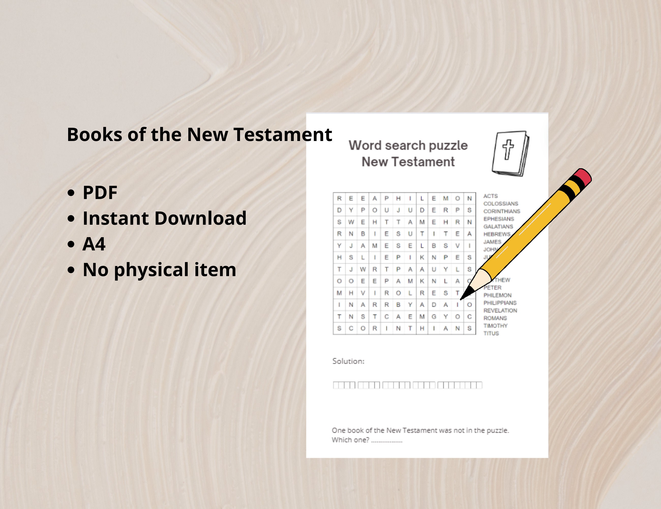 Wordsearch Puzzle Bible Books of the New Testament Church Elemantary ...