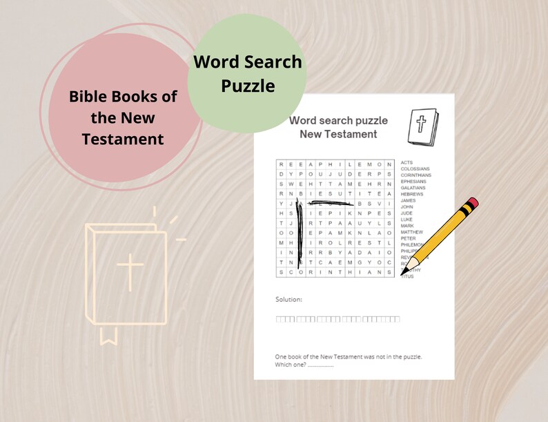 Wordsearch Puzzle Bible Books of the New Testament Church Elemantary ...